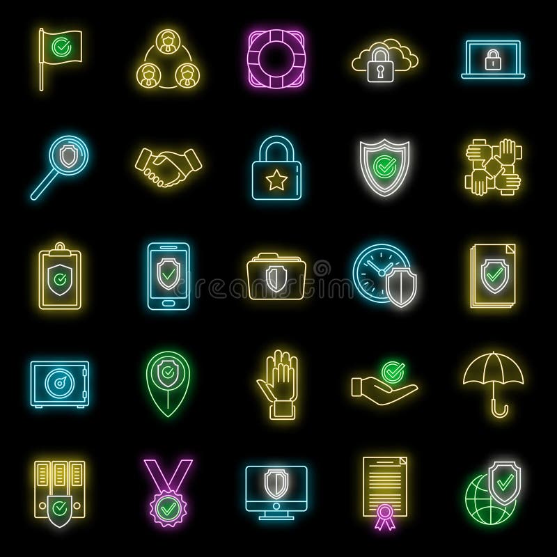 Reliability Principles Icons Set Vector Neon Stock Vector ...