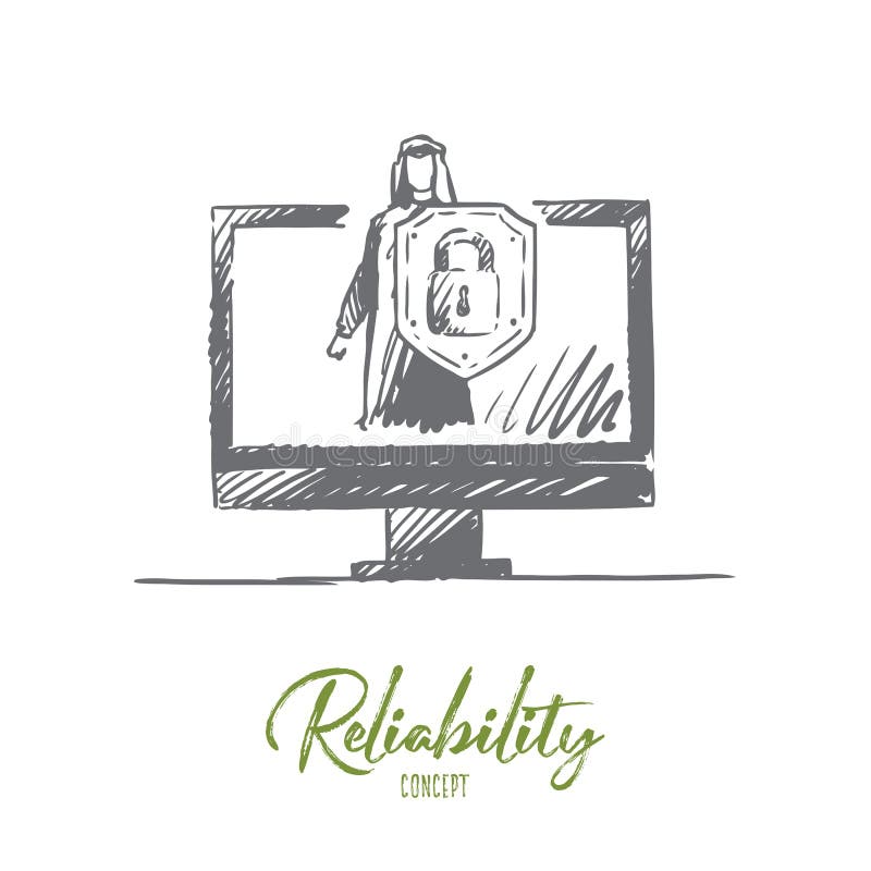 Reliability, Security, GDPR, Muslim, Technology Concept. Hand Drawn ...