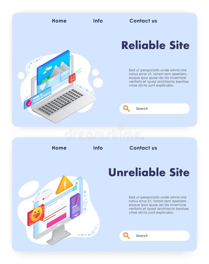 Reliable Site Vector Website Landing Page Template Set Stock Vector ...
