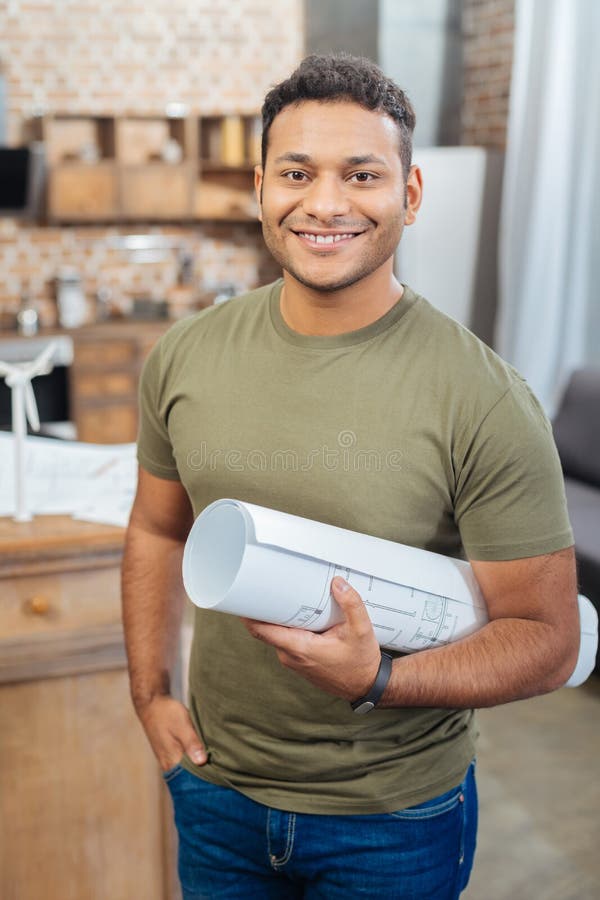 Clever Emotional Engineer Feeling Glad and Smiling after Finishing His ...