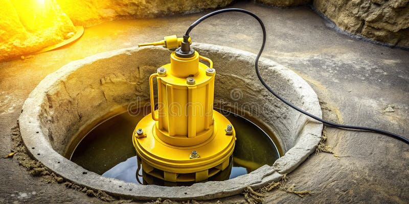 Reliable Yellow Sump Pump in Concrete Pit for Efficient Underground ...