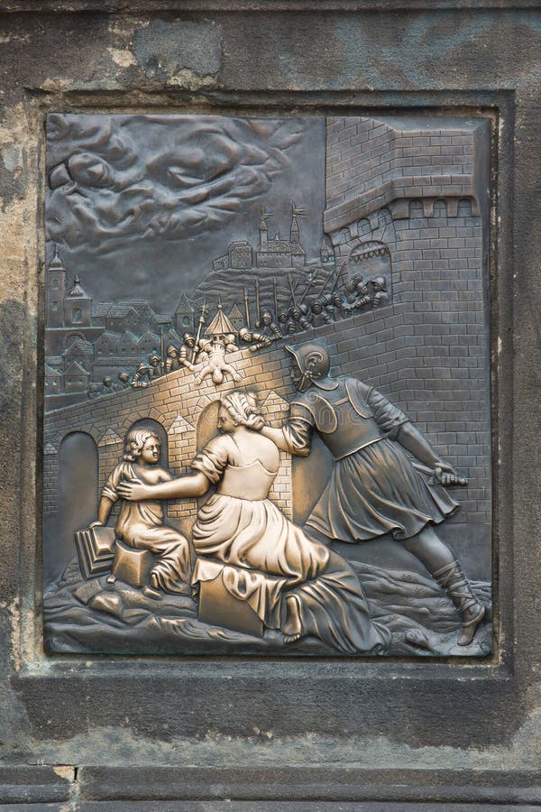 Relief on Charles Bridge. Prague Stock Photo - Image of martyr, bridge ...