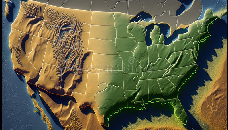 Relief Map of Conterminous USA Stock Photo - Image of tree, sketch ...