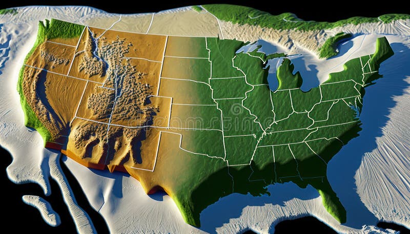 Relief Map of Conterminous USA Stock Illustration - Illustration of ...
