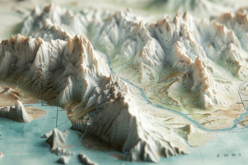 Relief Map with Mountains and Rivers Stock Photo - Image of graphic ...