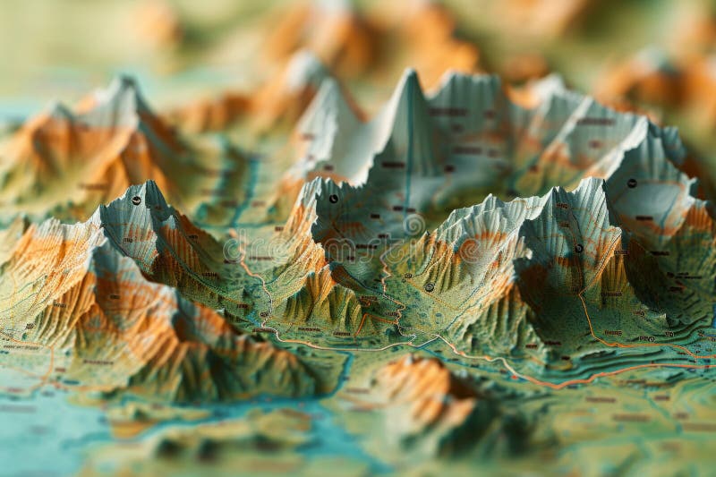 Relief Map with Mountains and Rivers Stock Image - Image of geology ...