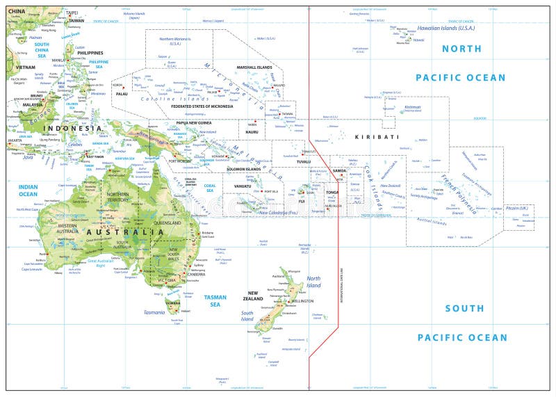 Relief Map of Oceania on White Stock Vector - Illustration of pacific ...