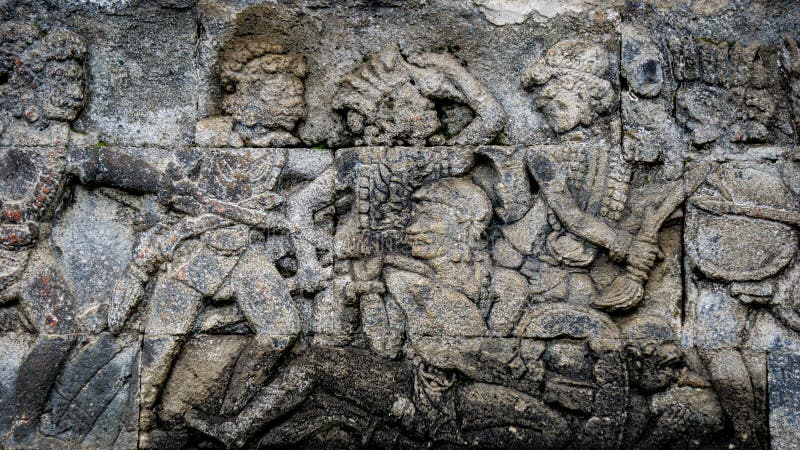 The Relief on the Wall of Penataran Temple Complex Stock Photo - Image ...