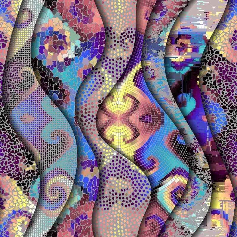 Relief Waves of Ornamental Mosaic Tile Patterns Stock Vector ...