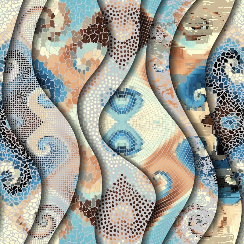 Relief Waves of Ornamental Mosaic Tile Patterns Stock Vector ...