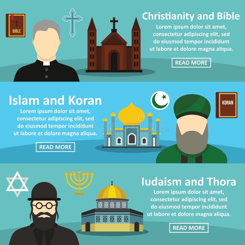 Religion Banner Horizontal Set, Flat Style Stock Vector - Illustration ...