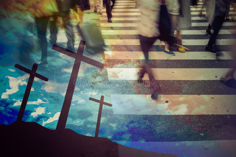 Religion Concept. People Walking with Cross. Stock Image - Image of ...