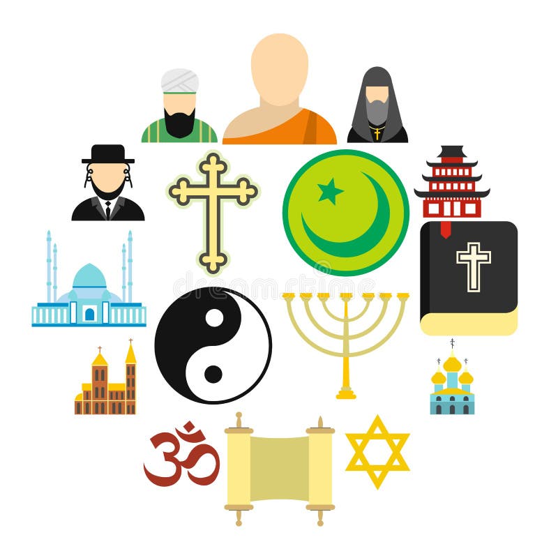 Religion flat icons set stock vector. Illustration of muslim - 131889578