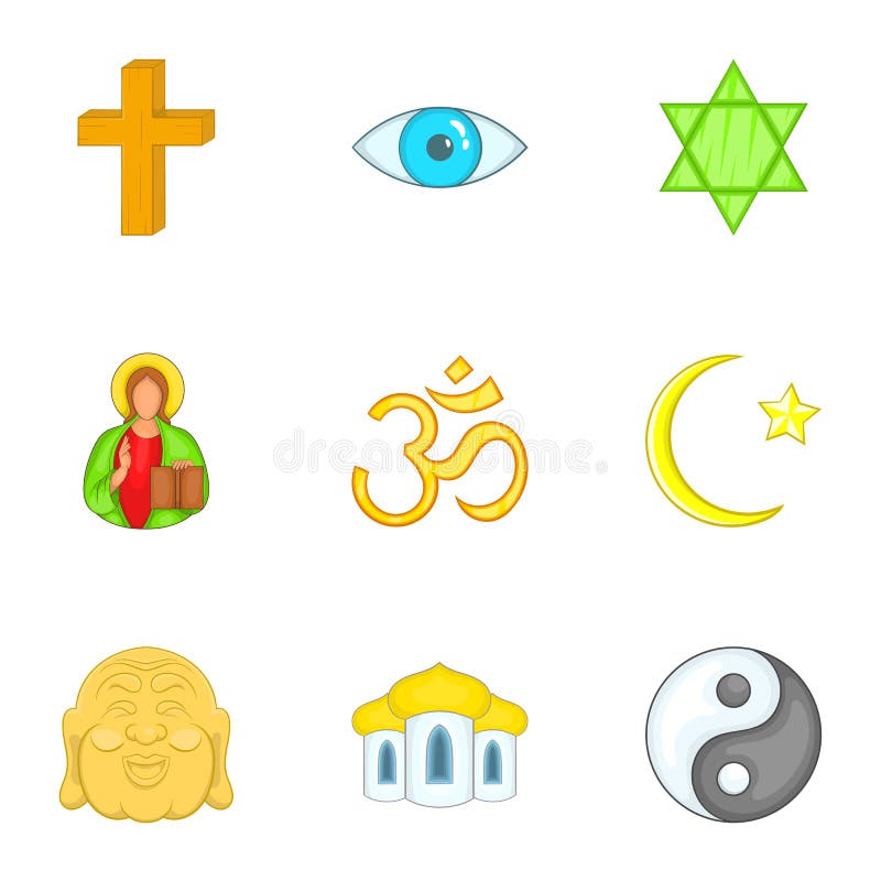 Religion Icons Set, Cartoon Style Stock Vector - Illustration of mosque ...