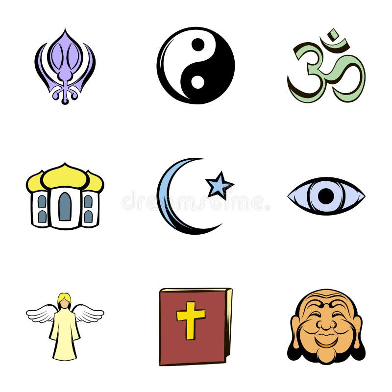 Religion Icons Set, Cartoon Style Stock Vector - Illustration of ...