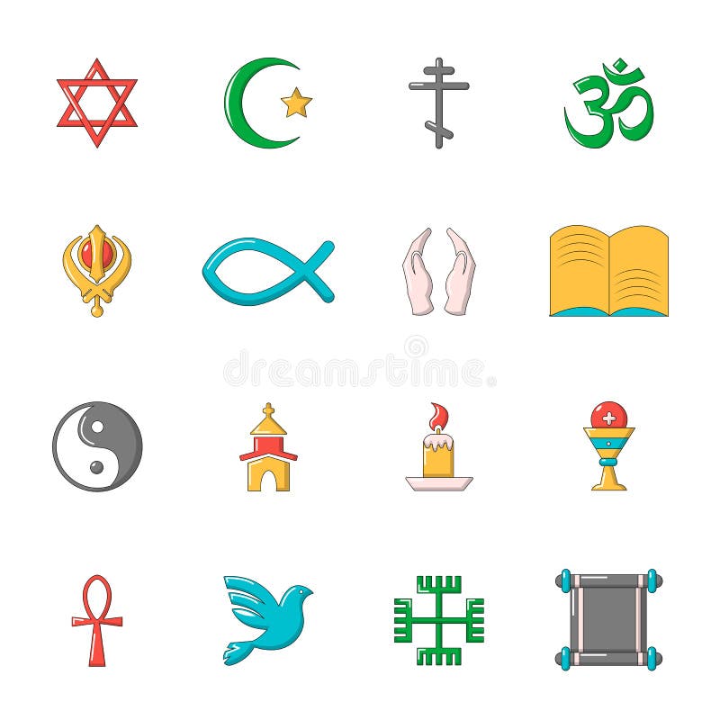 Religion Icons Set, Cartoon Style Stock Vector - Illustration of faith ...