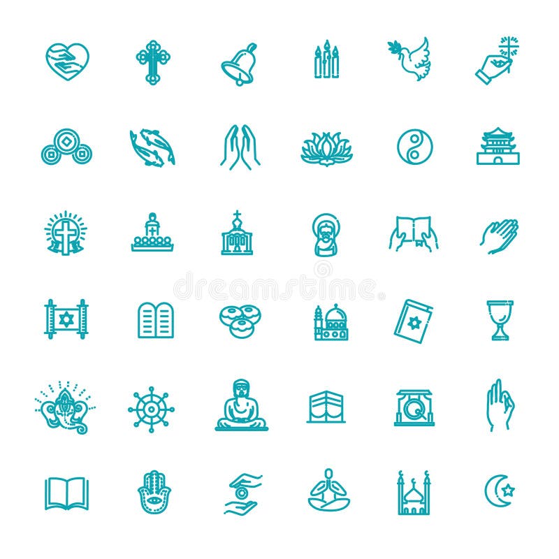 Vector Religion Icons Set Thin Style. Vector Stock Vector ...