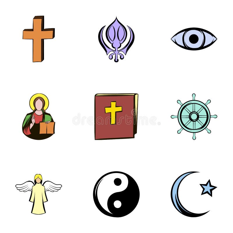 Religion Symbol Icons Set, Cartoon Style Stock Vector - Illustration of ...