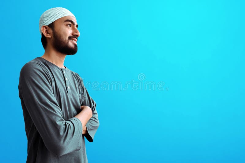 Religious Asian Muslim Man Smile Stock Image - Image of arabic, blue ...
