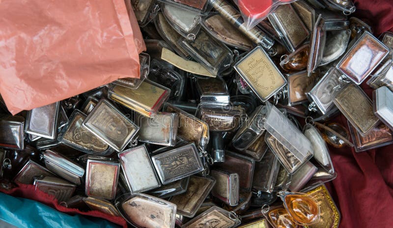 Religious Buddhist Amulets Close-up from Thailand. Stock Image - Image ...