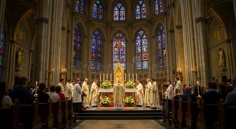 Religious Ceremony in a Grand Cathedral Stock Illustration ...