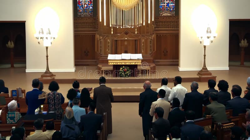 A Religious Congregation Facing the Altar Inside a Beautifully Lit ...