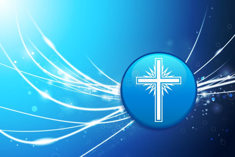 Religious Cross Button on Blue Abstract Light Background Stock ...