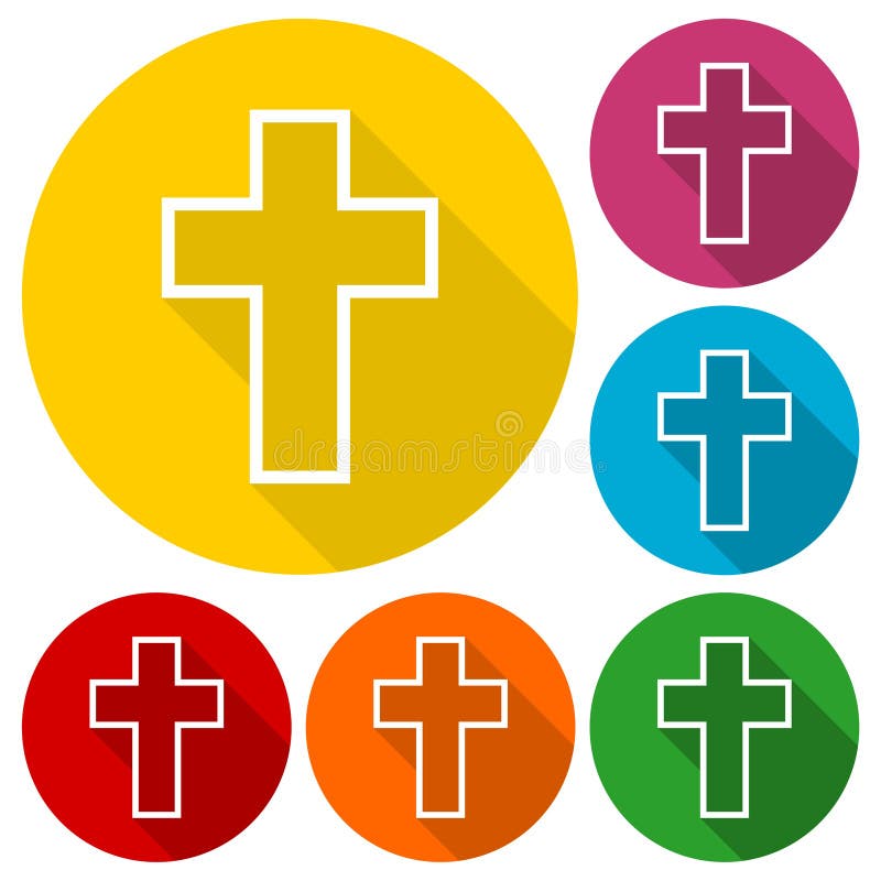 Religious Cross, Christian Sign Icons Set with Long Shadow Stock Vector ...