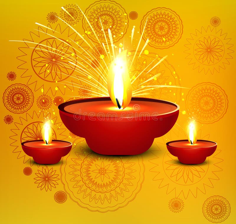 Religious Diwali Card Beautiful Diya Stock Illustration - Illustration ...