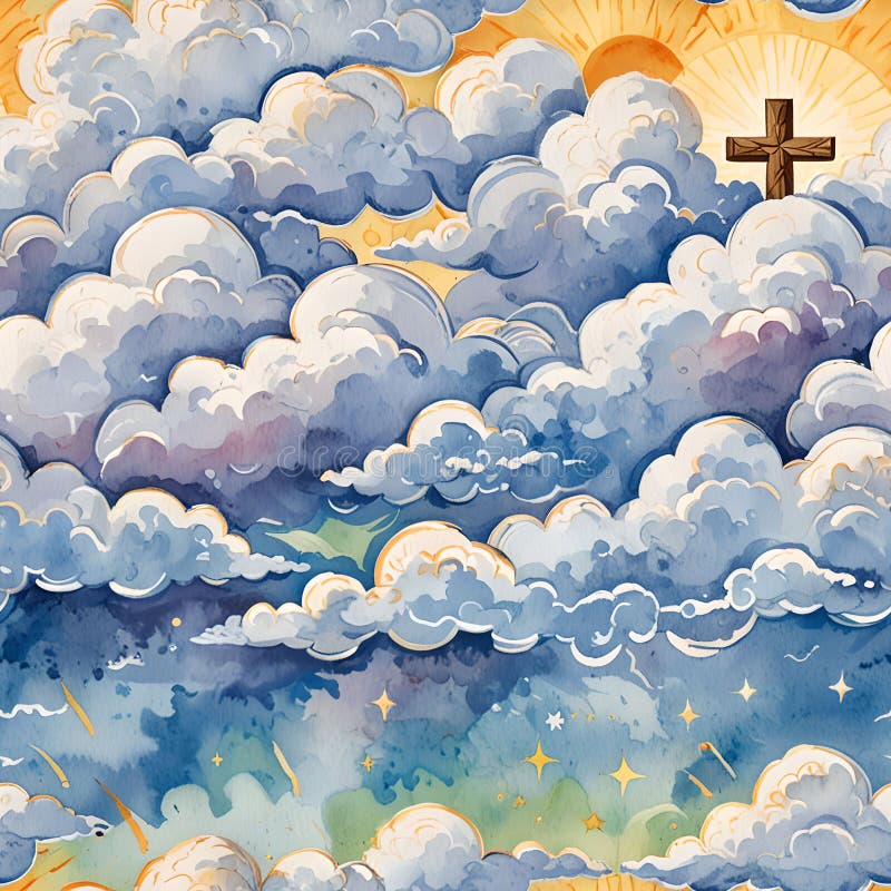 Religious, Easter with Cross in Sky of Stars Seamless Pattern Stock ...