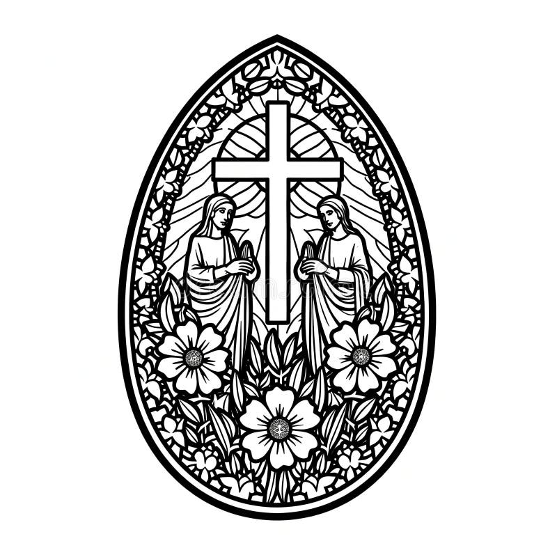 Religious Easter Egg with Cross and Angels Design Stock Illustration ...