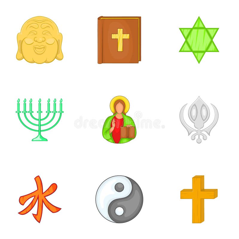 Religious Faith Icons Set, Cartoon Style Stock Vector - Illustration of ...