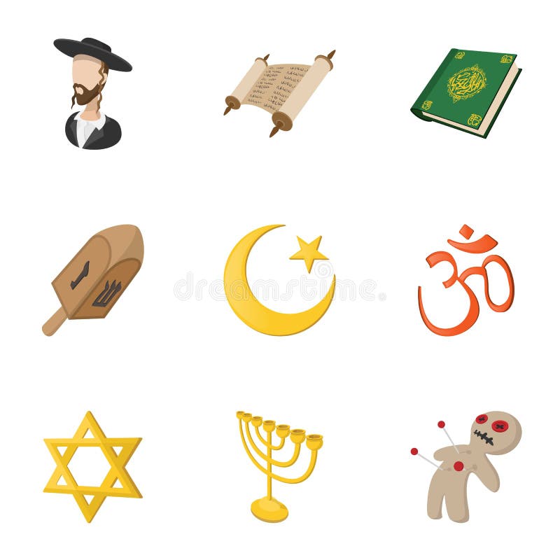 Religious Faith Icons Set, Cartoon Style Stock Vector - Illustration of ...