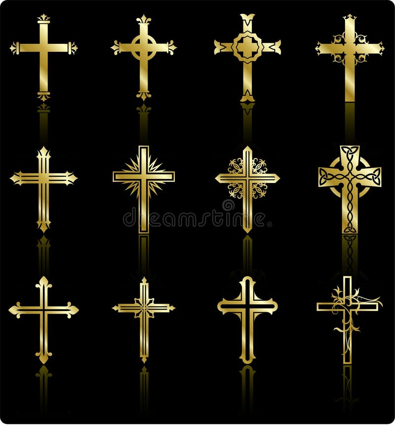 Religious Golden Cross Design Collection Stock Vector - Illustration of ...