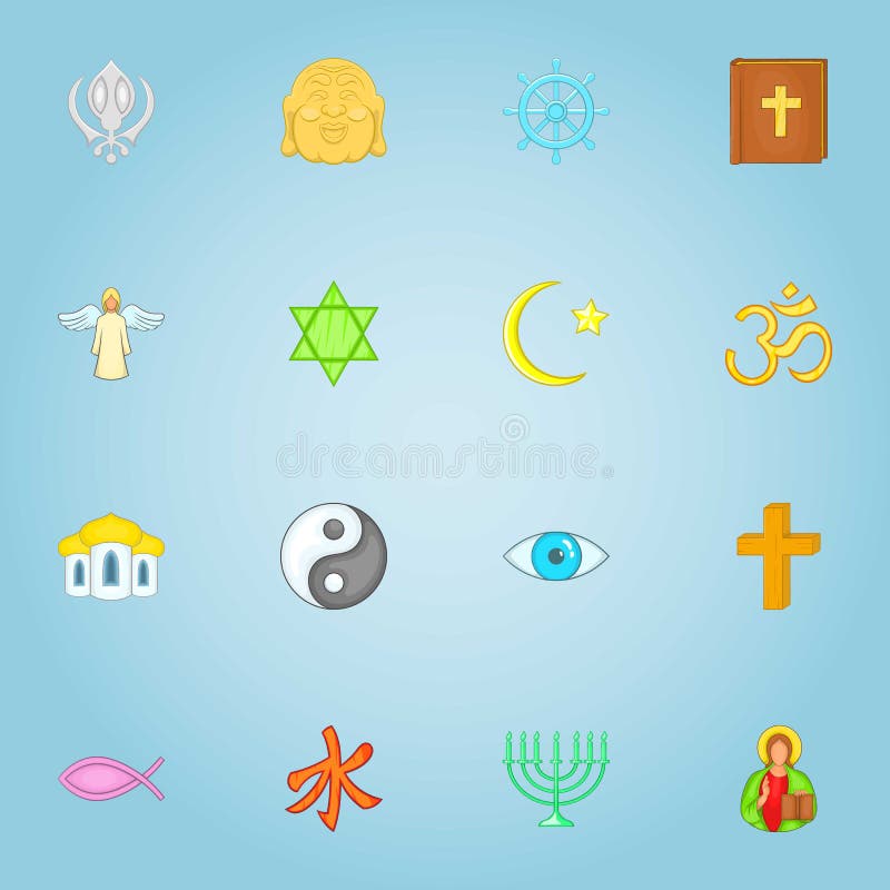 Religious Icons Set, Cartoon Style Stock Vector - Illustration of hope ...