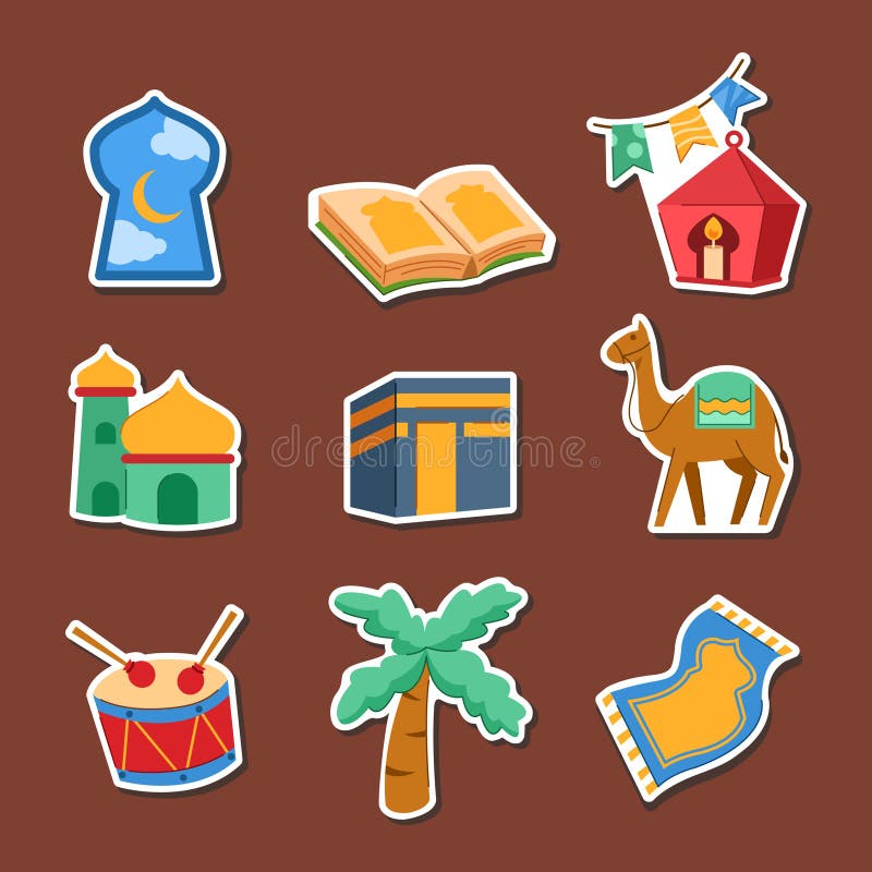 Religious Islamic Design Elements Sticker Stock Vector - Illustration ...