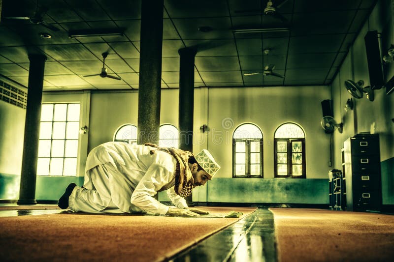 Religious Muslim Man Praying Inside Mosque Stock Photo - Image of ...