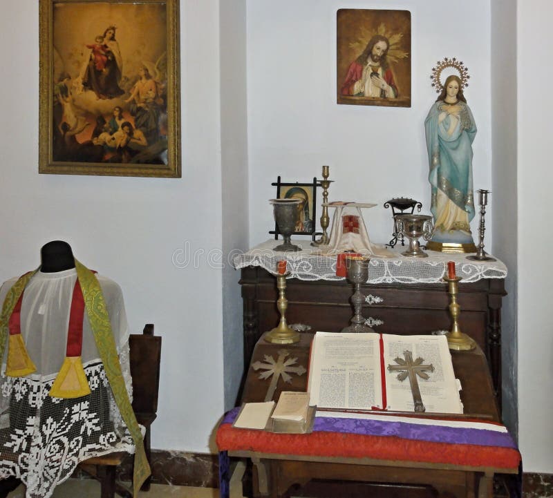 Religious Objects Decorating a Small Altar in a Private Chapel ...