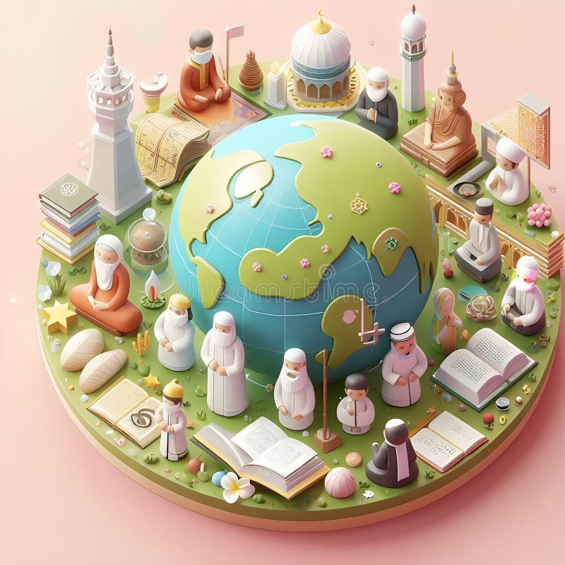 Religious People with a Globe and Religious Buildings. AI Generated ...