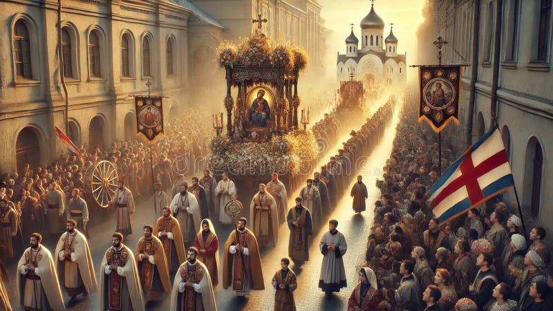 Religious Procession with Devoted Participants Stock Illustration ...