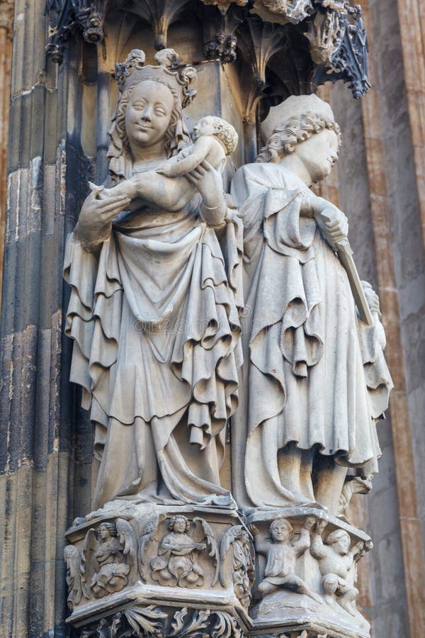 Religious Sculptures on the Wall of the Gothic Cathedral of Ulm ...