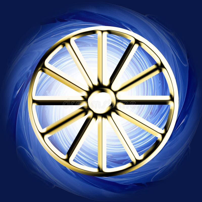 Golden Religious Symbol - Buddhist Wheel Stock Image - Image of light ...
