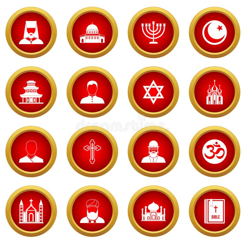 Religious Symbol Icons Set, Flat Style Stock Vector - Illustration of ...