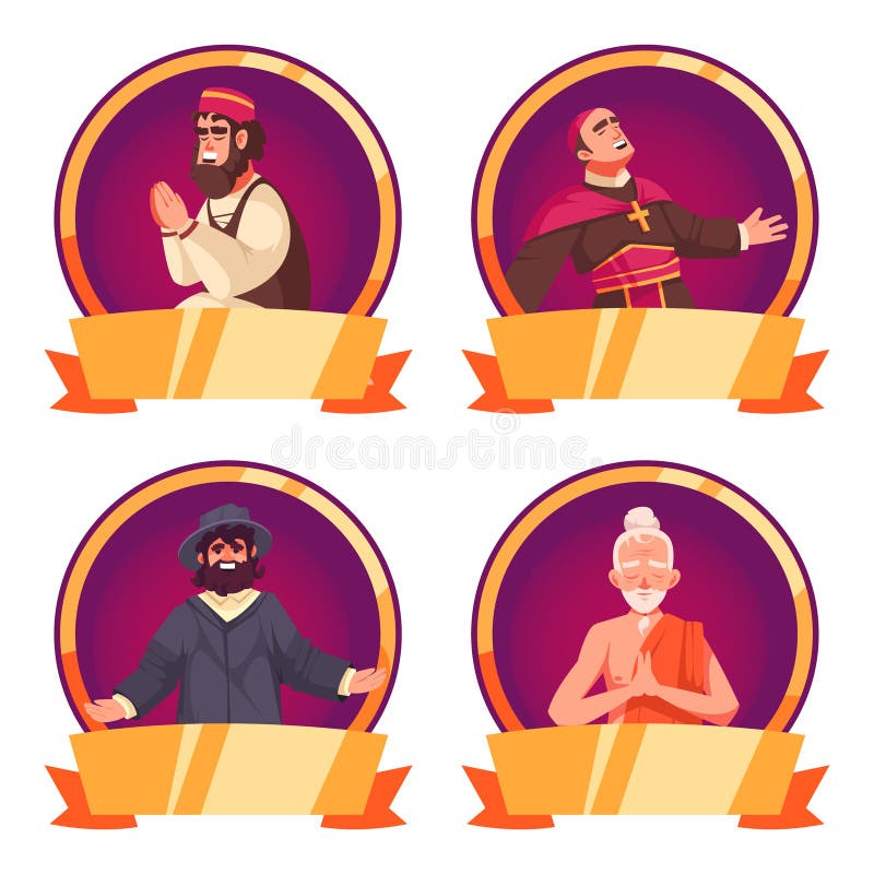 Religious Symbols Hand Drawn Emblem Set Stock Illustration ...