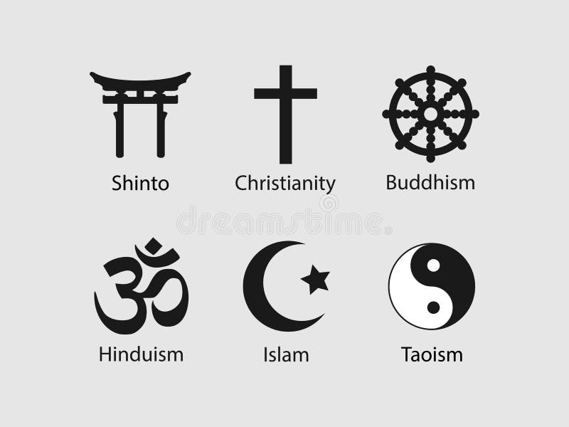 Religious Symbols Icon Set Vector Illustration Flat Design Stock