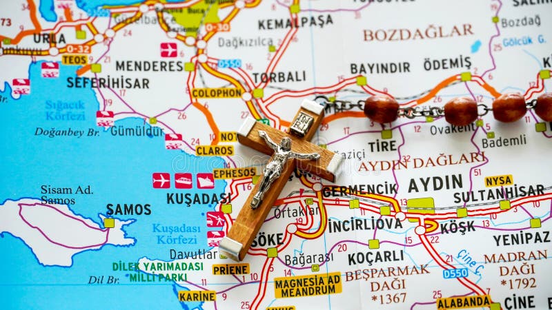 Religious Tourism Concept with a Catholic Cross on a Turkey`s Map Stock ...