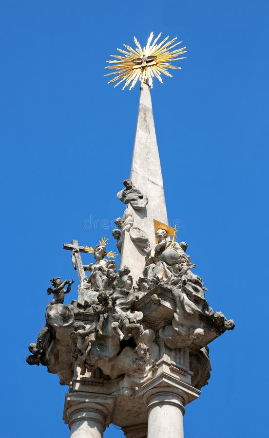 Religious Tower with Golden Cupola Under Blue Sky with Tree Alley in ...