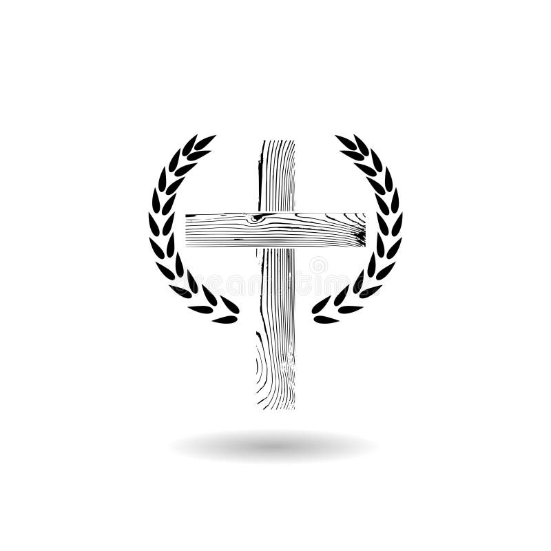 Religious Wreath with Cross Logo with Shadow Stock Vector ...