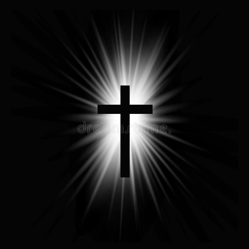 Religioush Cross with Sun Rays Shine on the Dark Background Stock ...