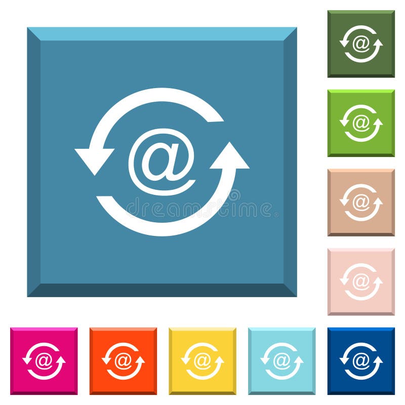 Reload Emails White Icons on Edged Square Buttons Stock Vector ...